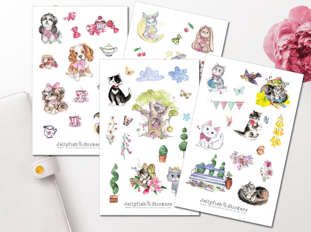 Cute Animal Sticker Set - Dog and Cat Stickers, Colorful Journal ...