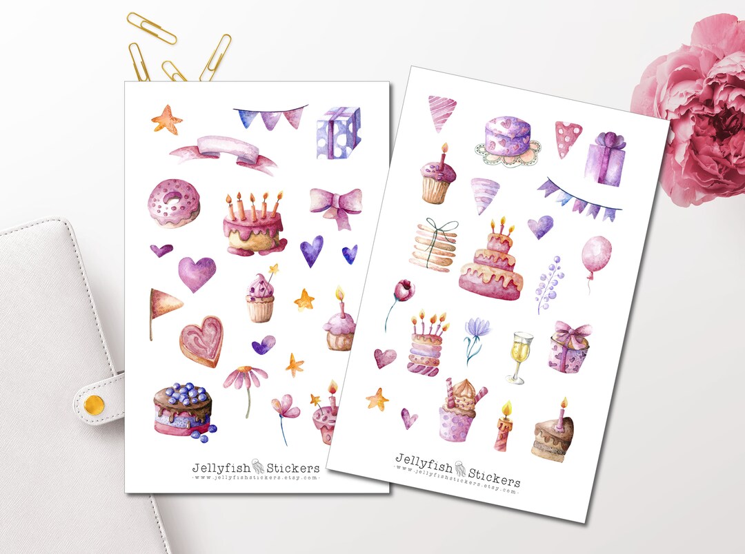 Birthday Sticker Set - Cute Stickers, Planner Stickers, Party Stickers ...
