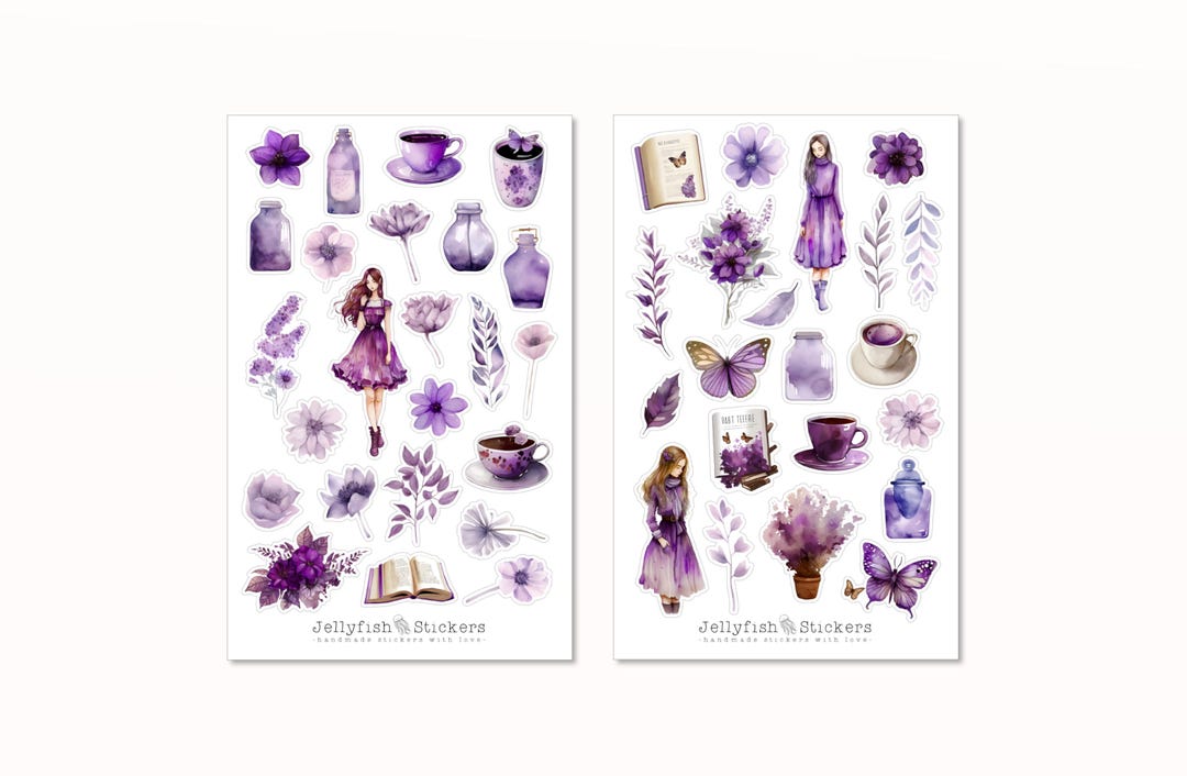 Purple Sticker Set - Girls Flowers Purple Violet Stickers Journal ...