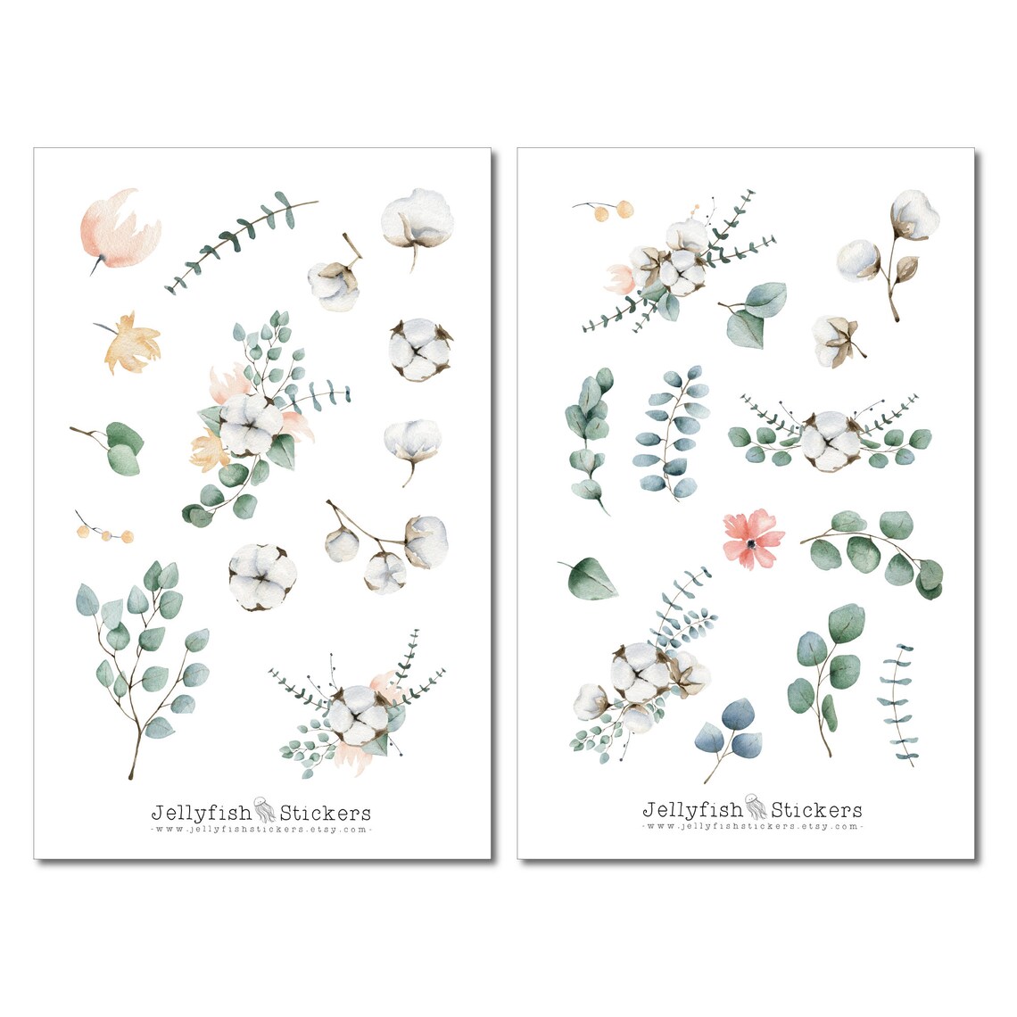 Eucalyptus and Cotton Sticker Set - Floral Stickers, Journal Stickers ...
