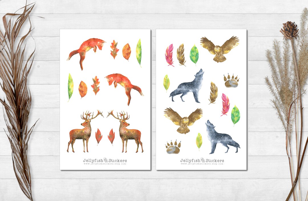 Watercolor Forest Animals Sticker Set Colorful Stickers, Journal ...