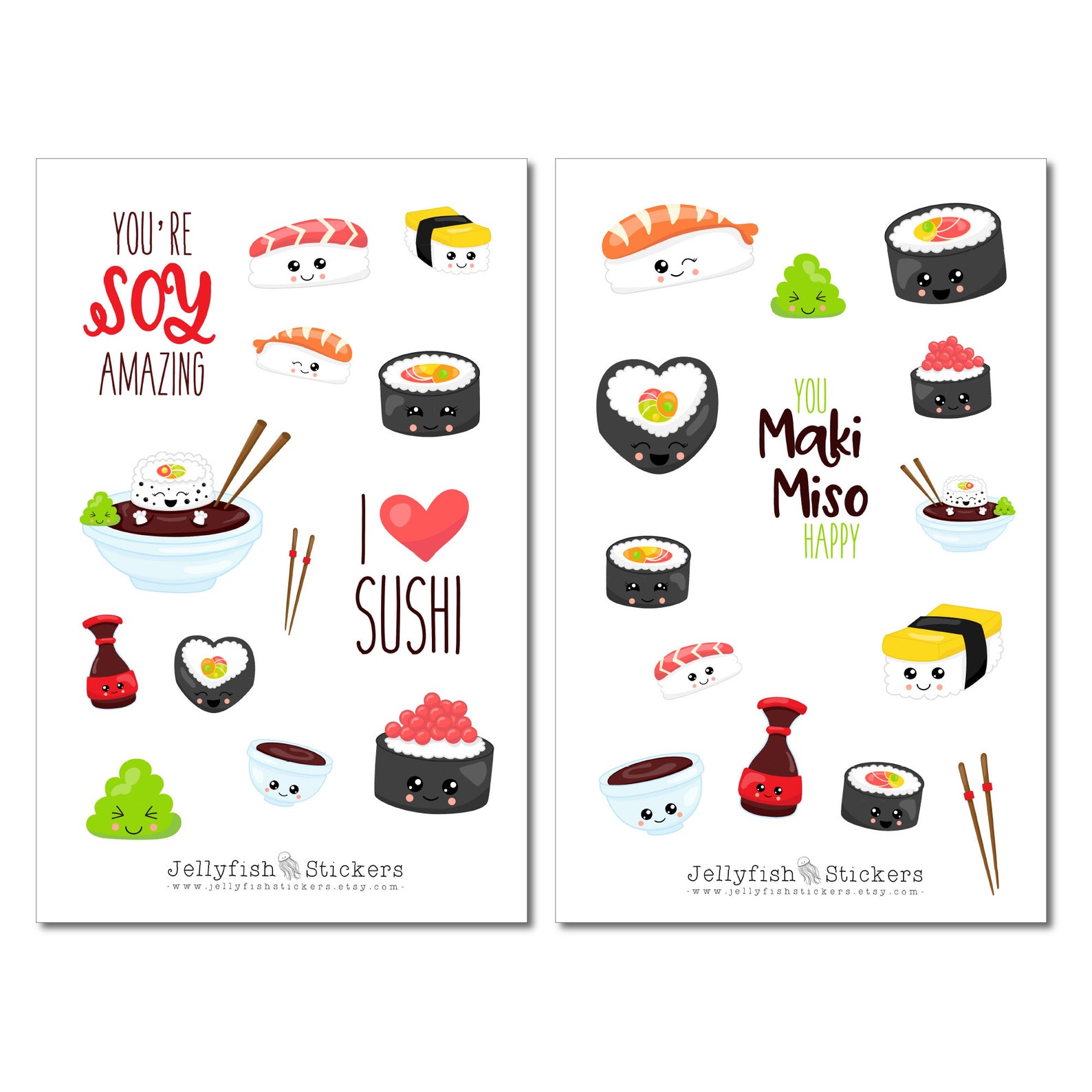 Cute Sushi Sticker Set Sticker Colorful Journal Sticker - Etsy New Zealand