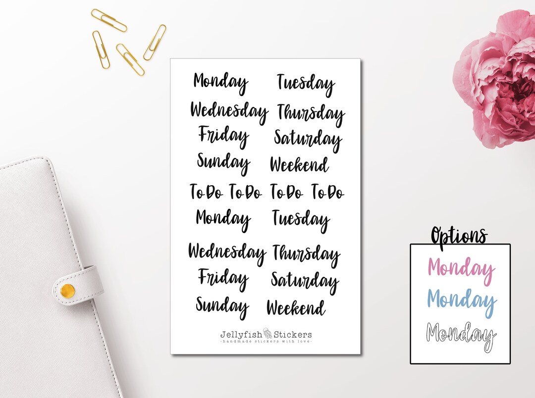 Script Stickers Weekdays - Sticker Letters, Words, Planner Stickers ...