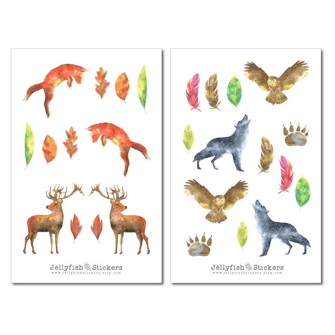 Watercolor Forest Animals Sticker Set - Colorful Stickers, Journal ...