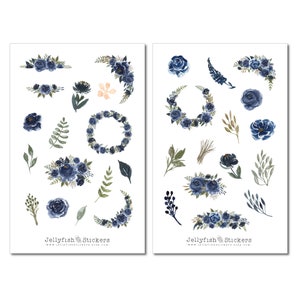 Blue Flowers Sticker Set - Floral Stickers Journal Stickers Garden ...