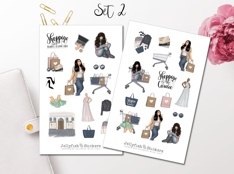 Girls Shopping Sticker Set - Journal Sticker Planner Sticker Girls ...