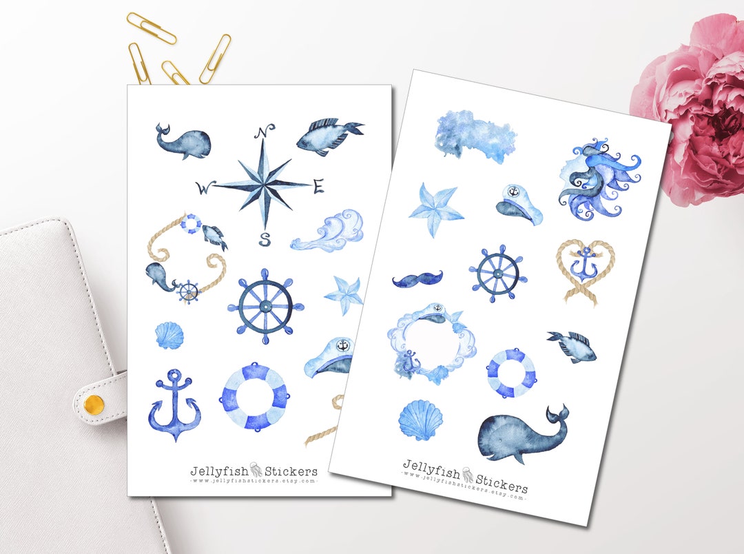 Maritime Sticker Set - Sea Stickers, Journal Stickers, Whale Stickers ...