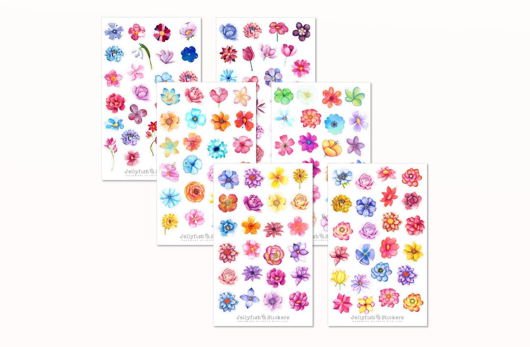Colorful Flower Sticker Set - Journal Stickers, Planner Stickers ...
