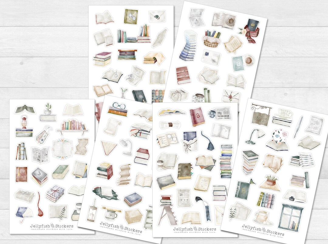 Books Sticker Set Stickers Journal Stickers Reading Stickers Bookshelf Newspaper Learning