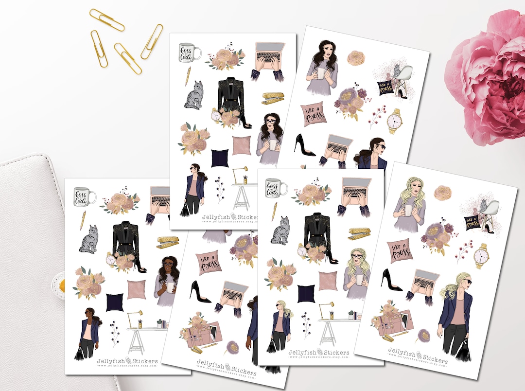 Business Woman Sticker Set Homeoffice, Journal Sticker, Blumen Sticker ...