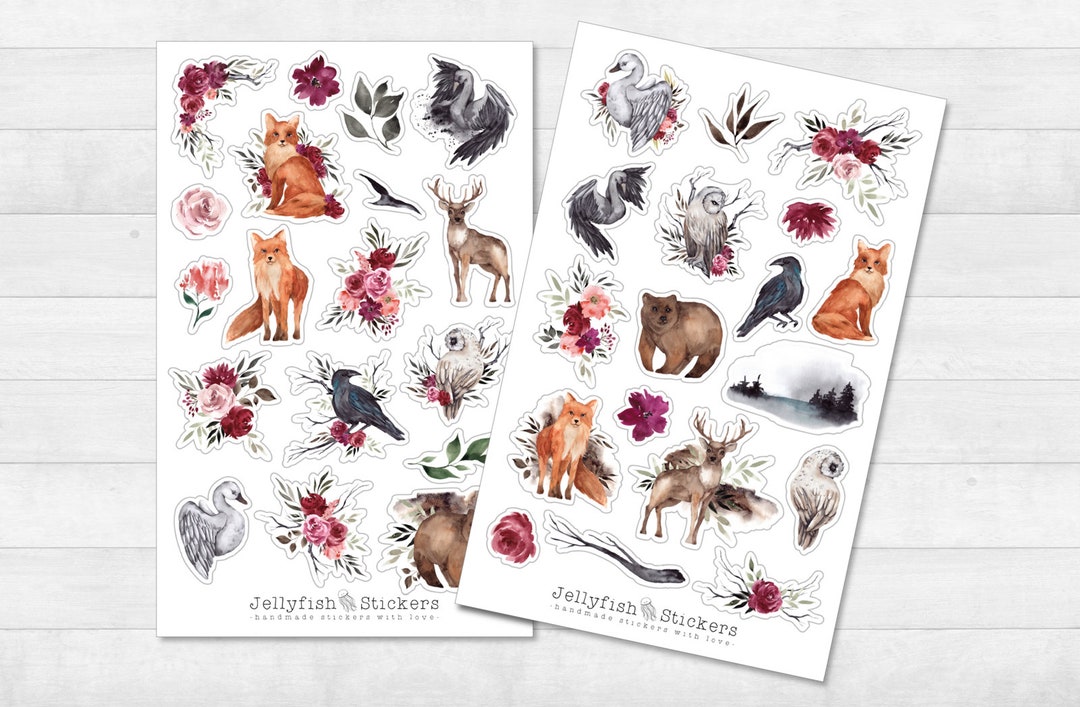 Woodland Animals Floral Sticker Set - Journal Stickers, Planner ...