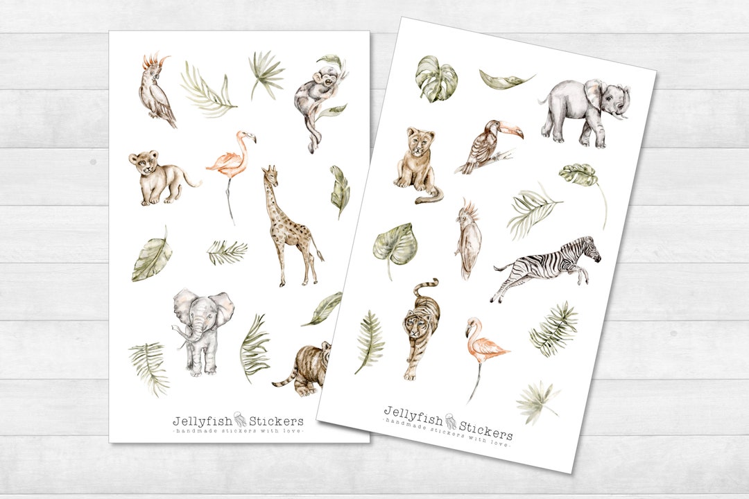 Jungle Animals Sticker Set Floral Stickers, Journal Stickers, Safari ...