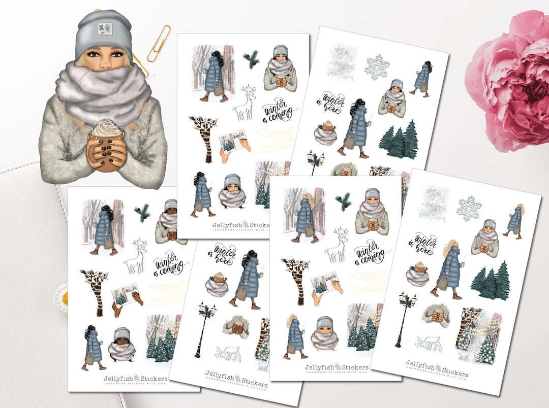 Girls Winter Sticker Set Journal Stickers, Planner Stickers, Girls ...