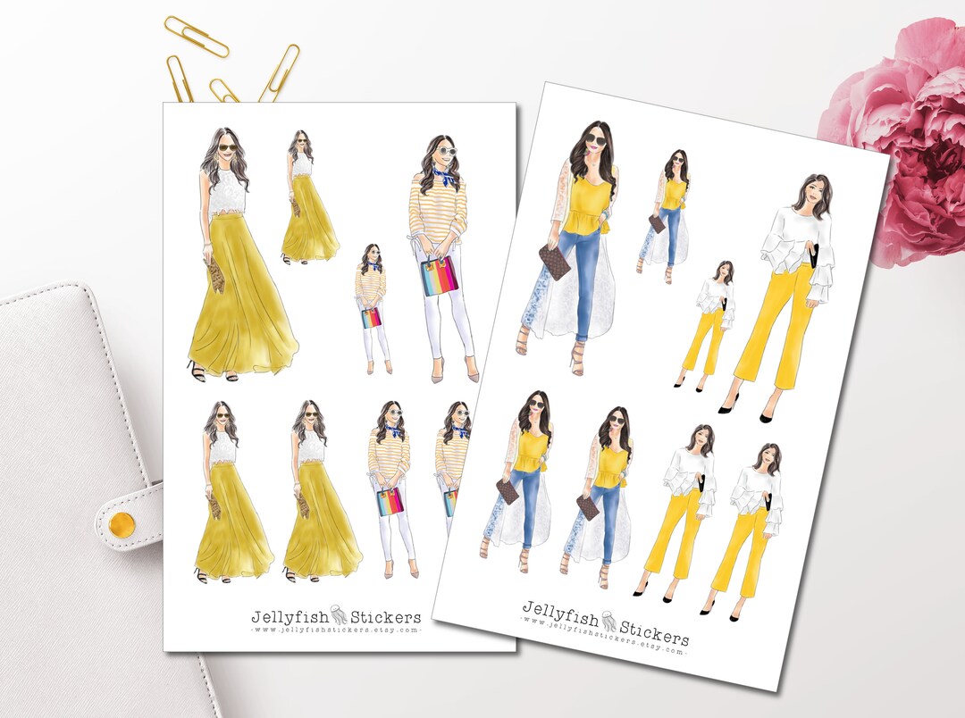 Girls Fashion Yellow Sticker Set Stickers Journal Stickers - Etsy
