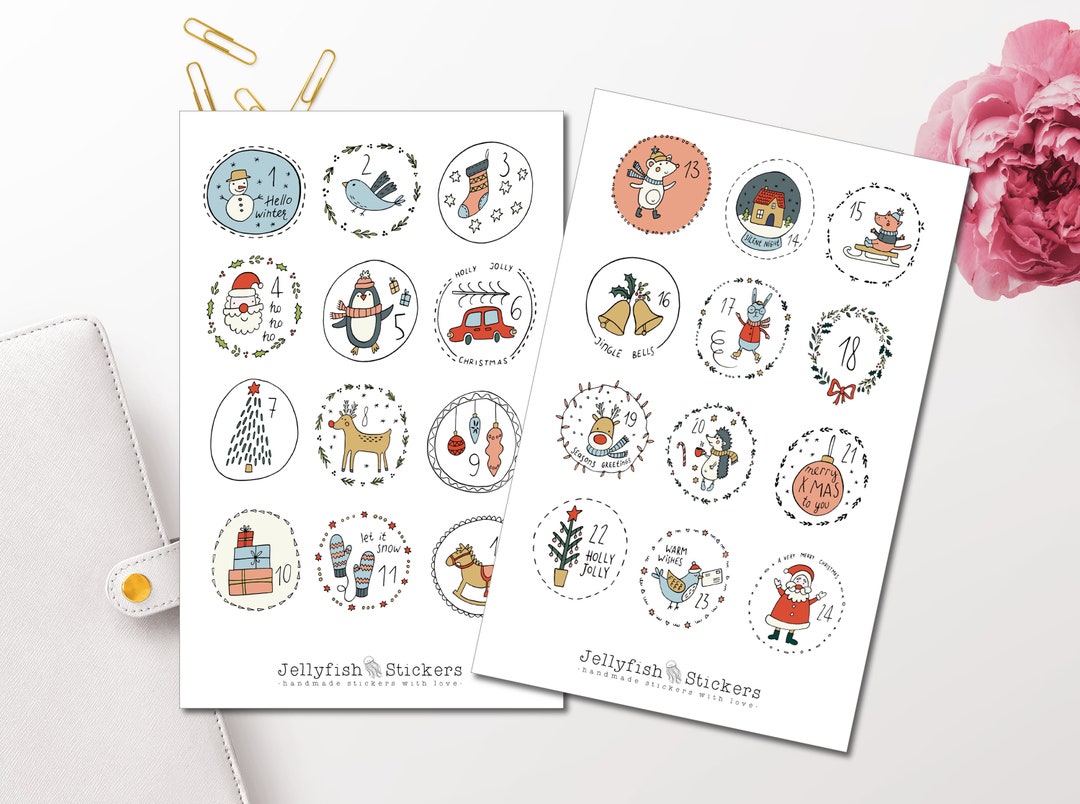 Adventskalender Sticker Set - Journal Sticker Planer Sticker, Aufkleber ...