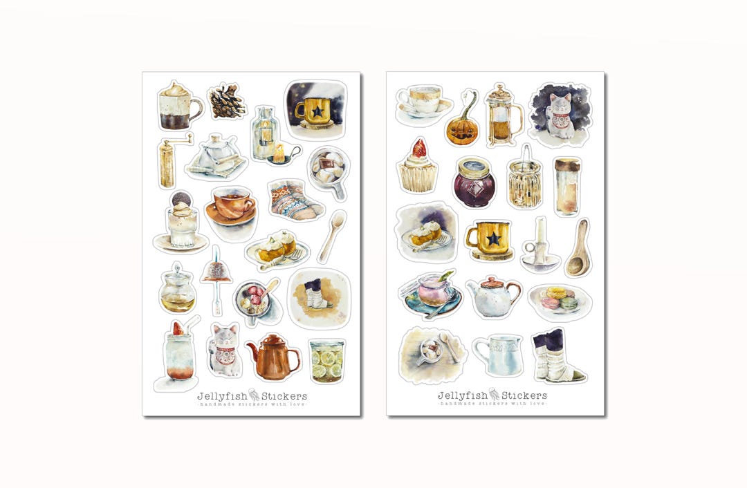 Coffee and Tea Sticker Set - Stickers, Journal Stickers, Planner ...