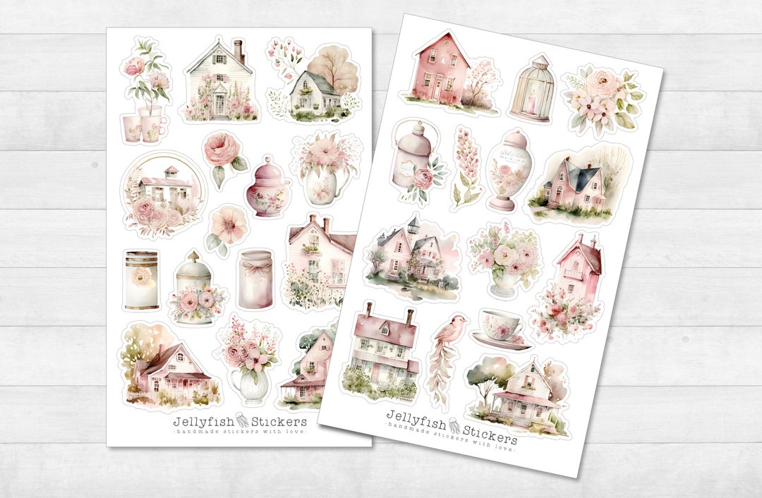 Florale Häuser Sticker Set - Florale Aufkleber, Journal Sticker, Planer ...