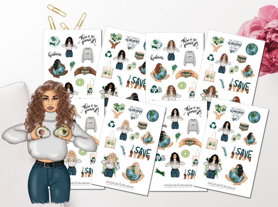 Girl Earth Sticker Set - Stickers, Journal Stickers, Planner Stickers ...