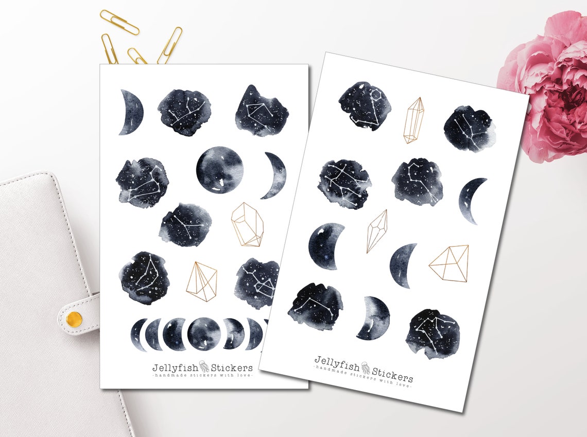 Moon and Stars Sticker Set - Journal Stickers, Planner Stickers ...