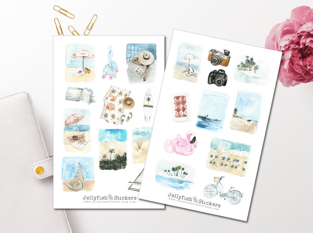 Summer Beach Sticker Set - Journal Sticker Planner Sticker Holiday ...