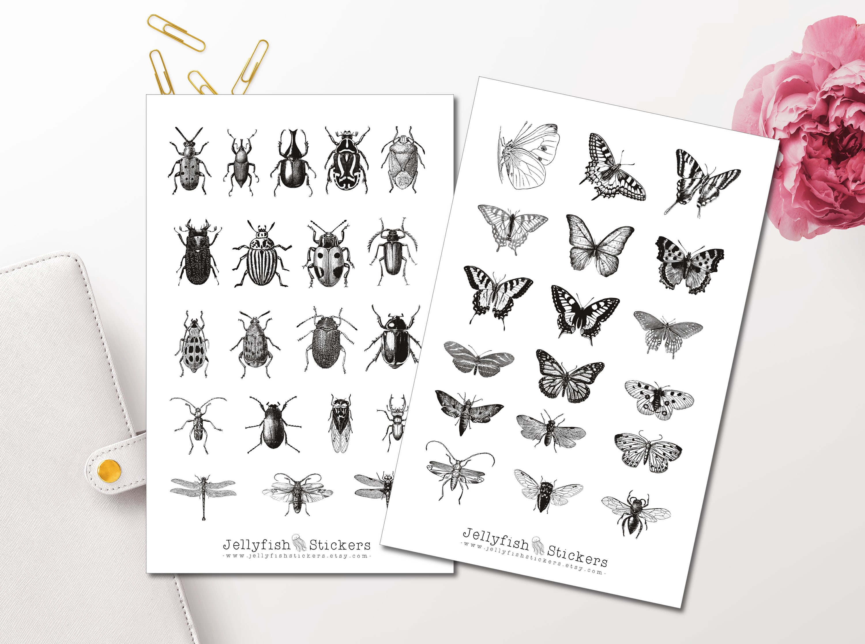 Vintage Insect Sticker Set Sticker black and white Journal | Etsy