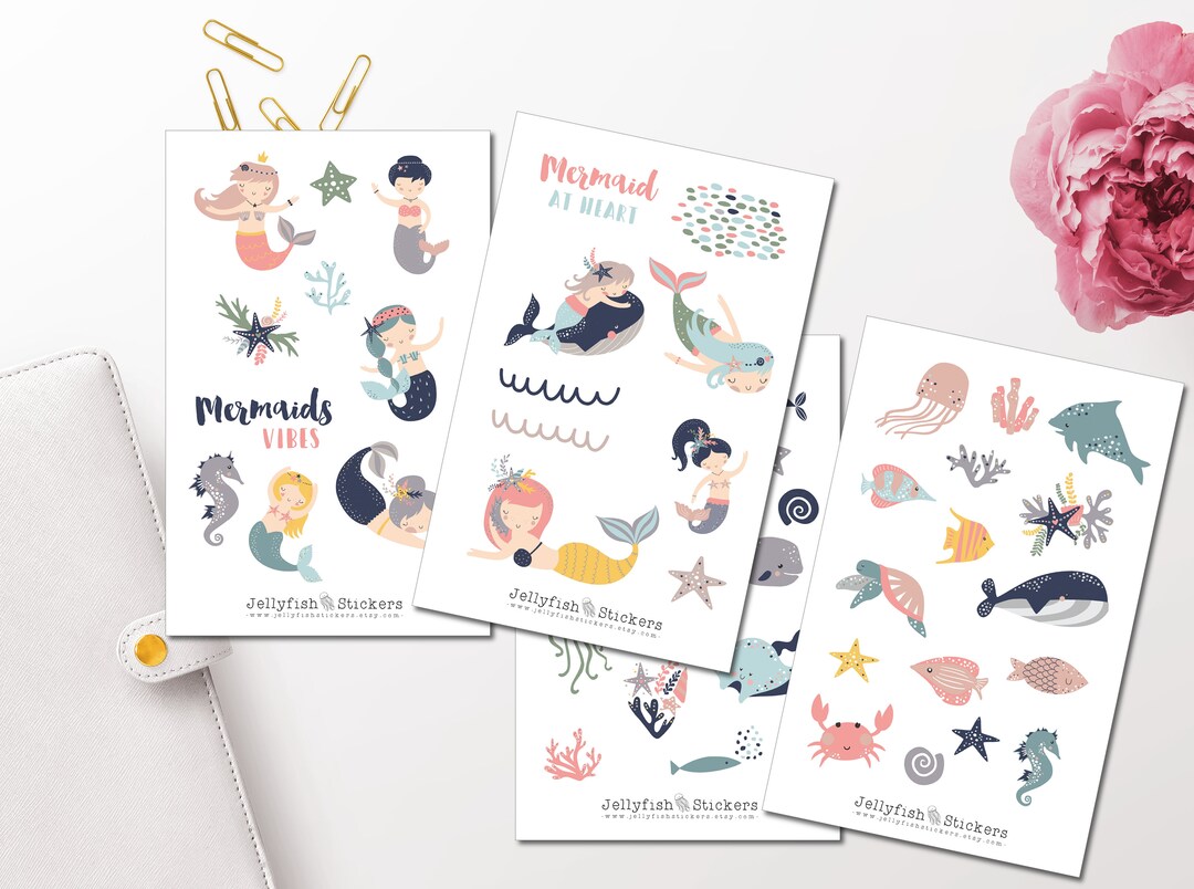 Mermaids Sticker Set Journal Sticker Planner Sticker Sea Animals Cute ...