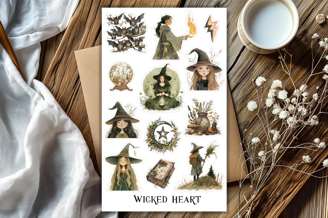 Witch Sticker Sheet - Stickers, Magic, Spells, Witch Book, Tarot Cards ...