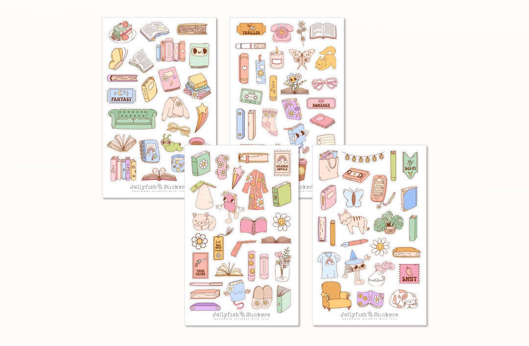 Retro Books Sticker Set - Stickers, Journal Stickers, Reading Stickers ...