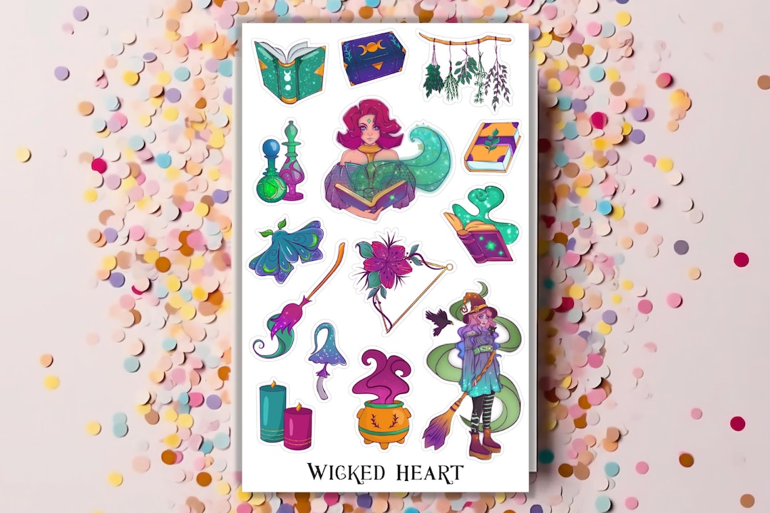 Hexe Stickerbogen - Aufkleber, Sticker, Magie, Zauber, Hexenbuch ...