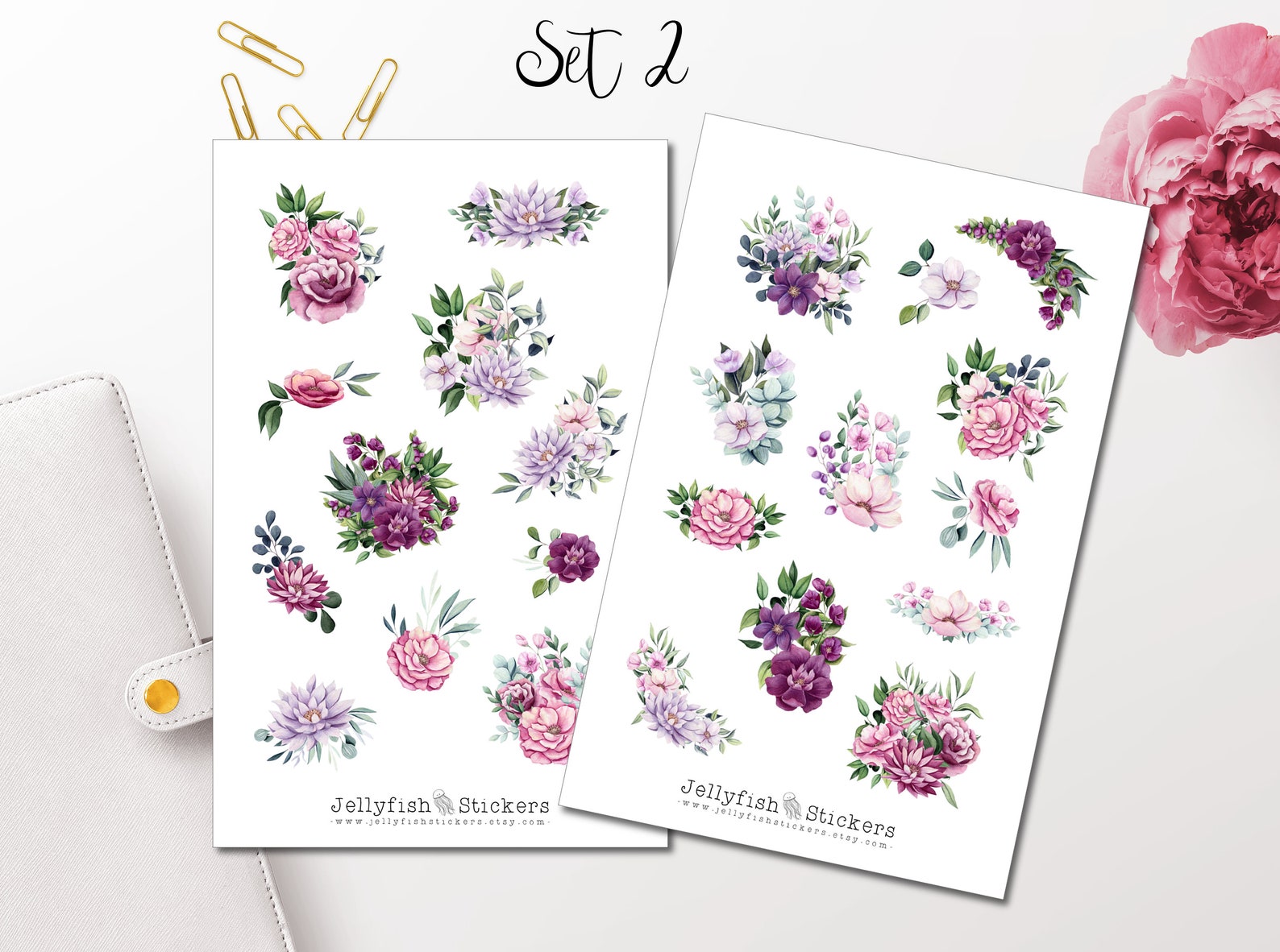 Purple Pink Flowers Sticker Set - Journal Stickers, Stickers Spring ...