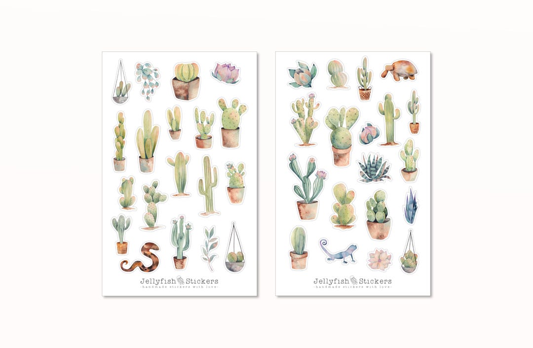 Cactus Sticker Set - Floral Stickers, Journal Stickers, Planner ...