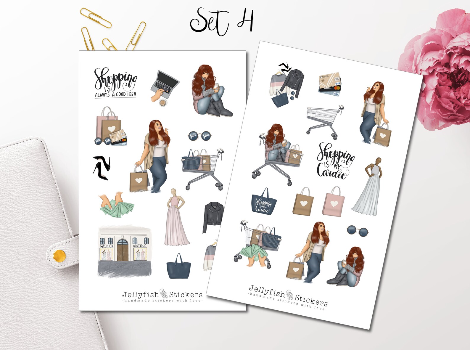 Girls Shopping Sticker Set - Journal Sticker Planner Sticker Girls ...