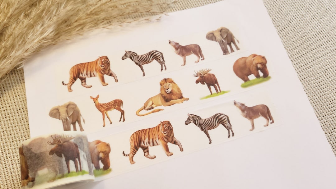 Design Washi Tape Animals - Lion, Tiger, Zebra, Elephant, Bear, Elk ...