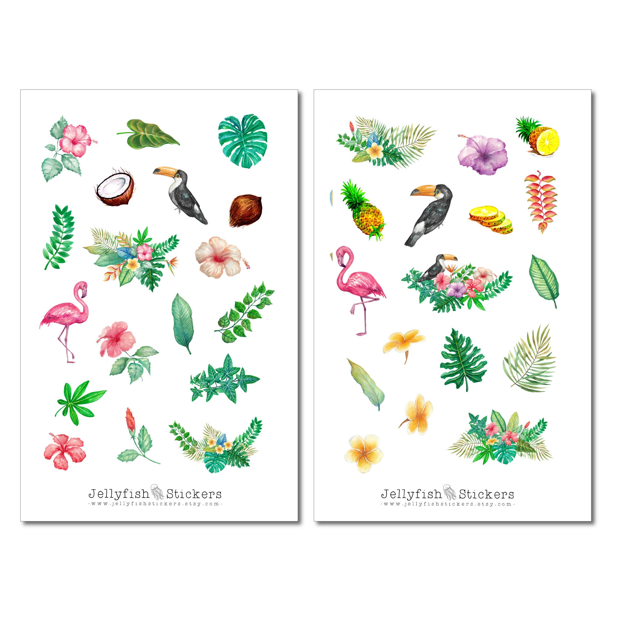Summer Sticker Set - Journal Sticker Animals, Plants, Nature, Flamingo ...