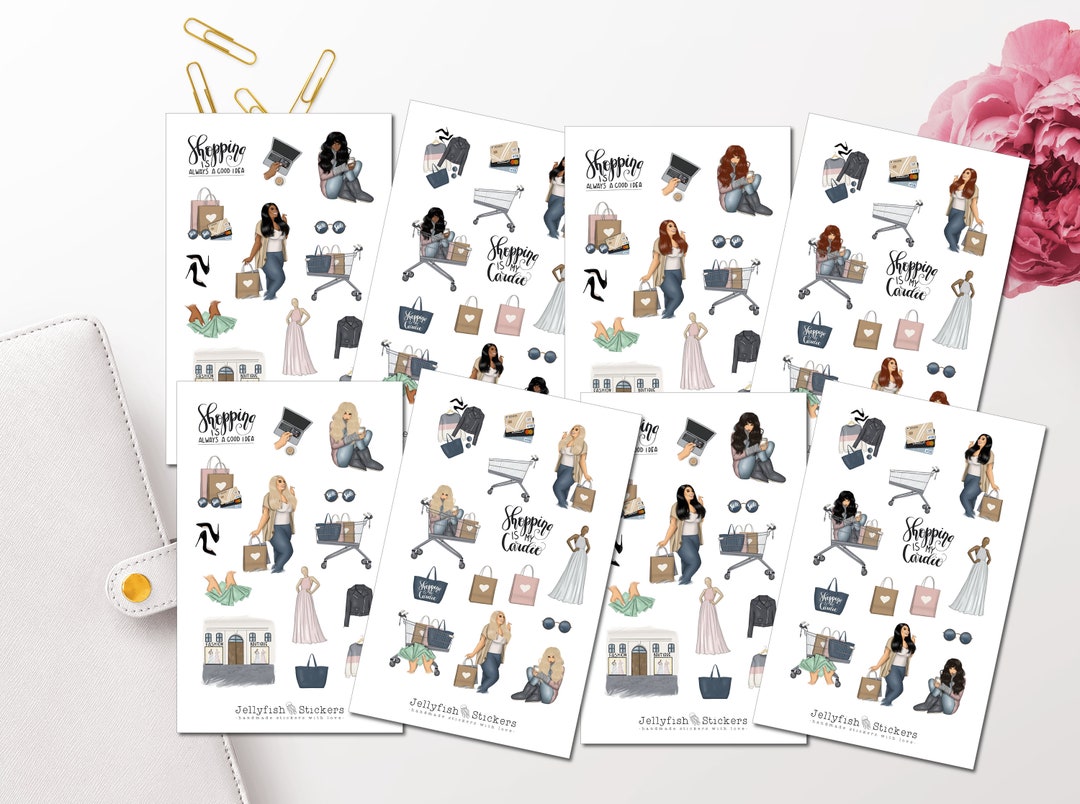 Girls Shopping Sticker Set - Journal Sticker Planner Sticker Girls ...