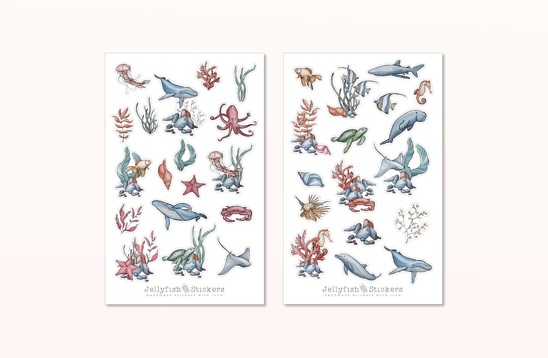 Sea Animals Sticker Set - Sea Stickers, Journal Stickers, Maritime ...