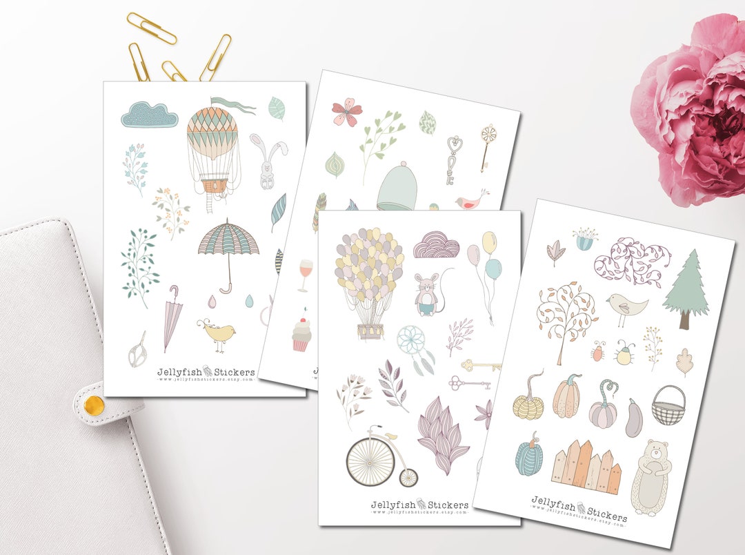 Retro Pastel Sticker Set Sticker Animals Sticker Coffee and Cake ...