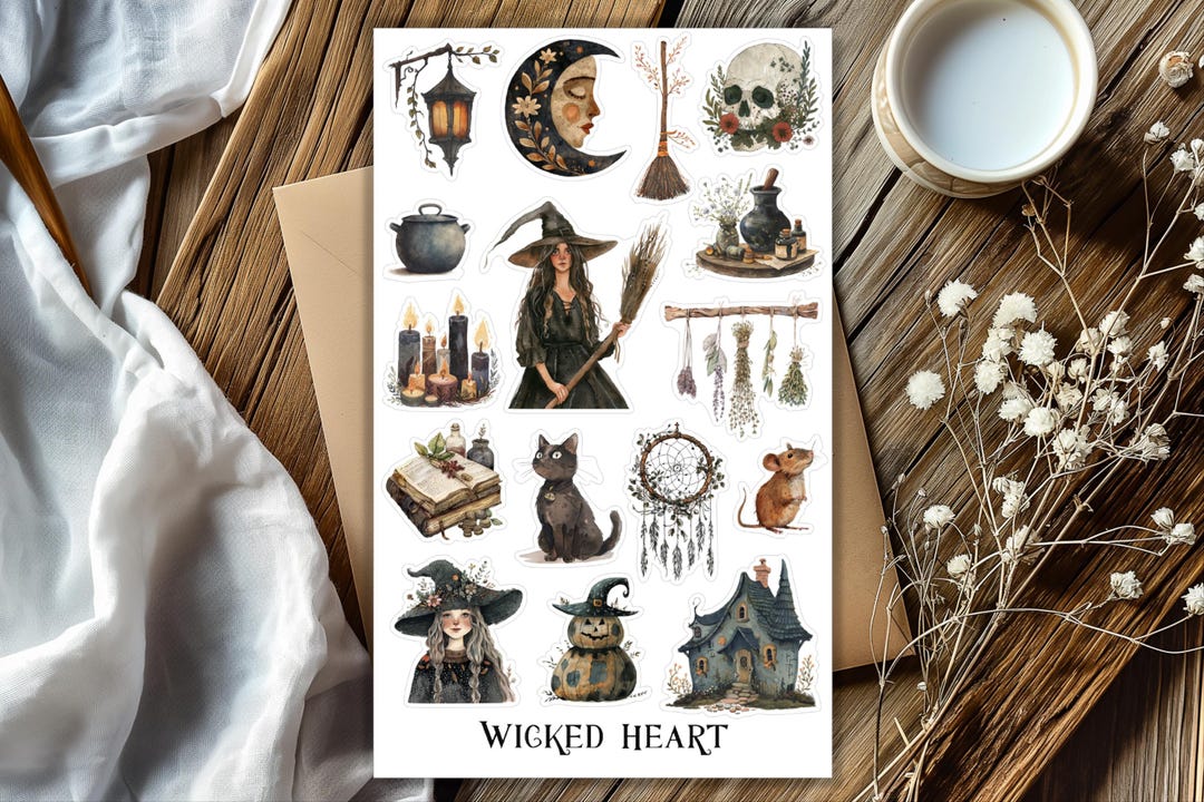 Hexe Stickerbogen - Aufkleber, Sticker, Magie, Zauber, Hexenbuch, Tarot ...