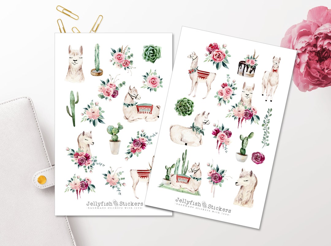 Llamas Sticker Set Journal Stickers, Planner Stickers, Animals, Flowers ...