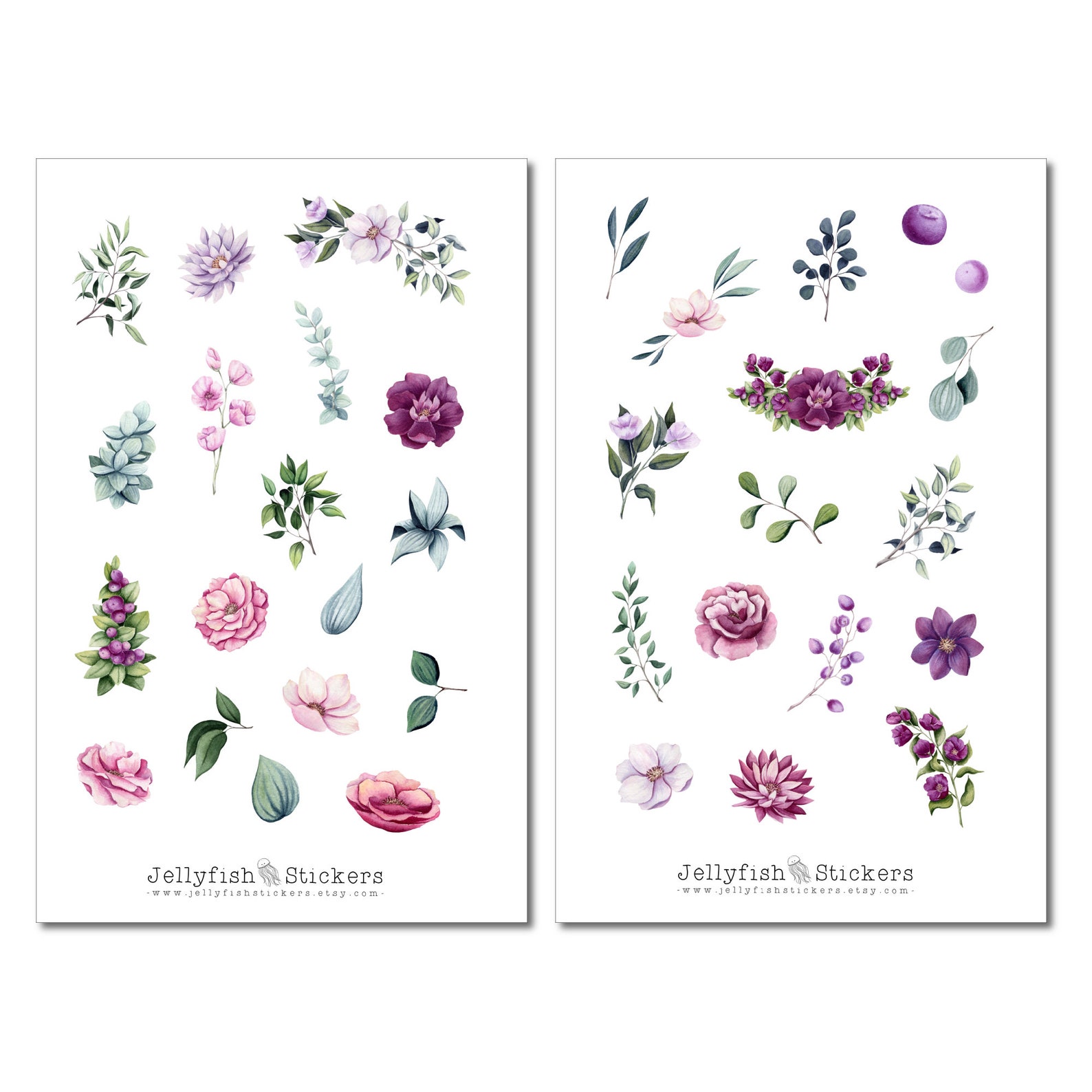 Purple Pink Flowers Sticker Set - Journal Stickers, Stickers Spring ...
