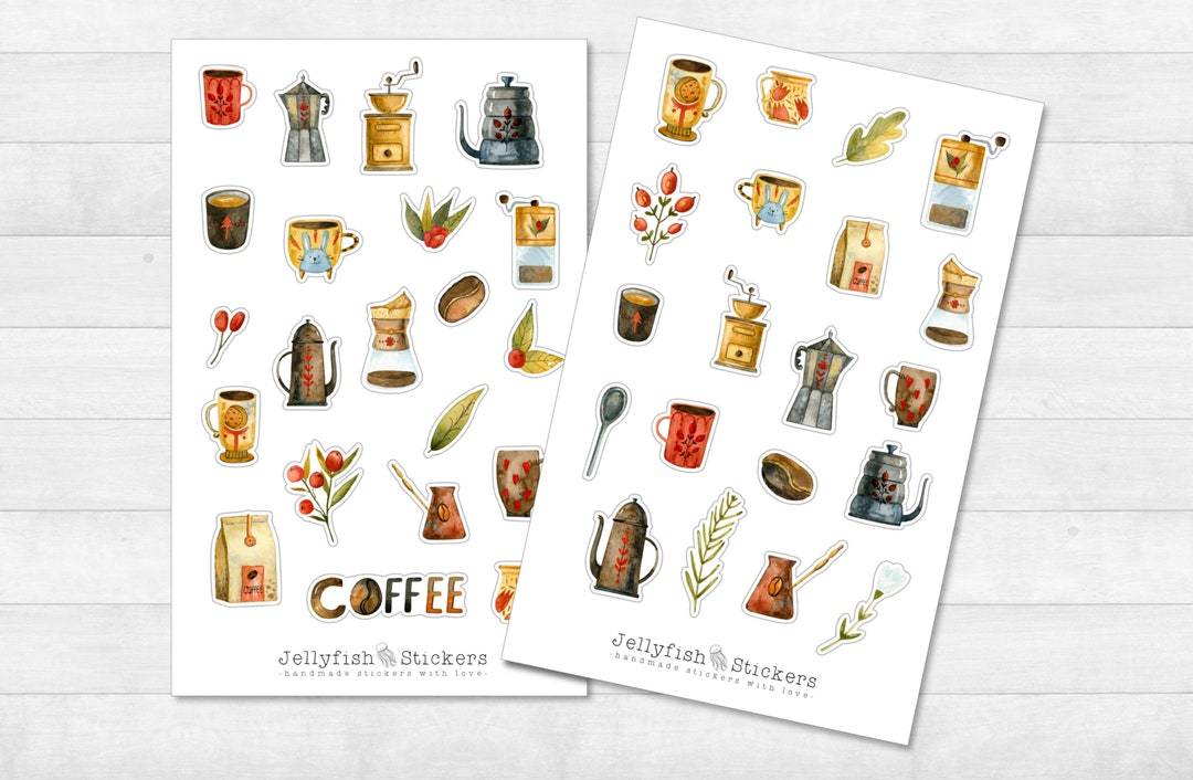 Coffee Sticker Set Food and Drink, Stickers, Journal Stickers, Planner ...