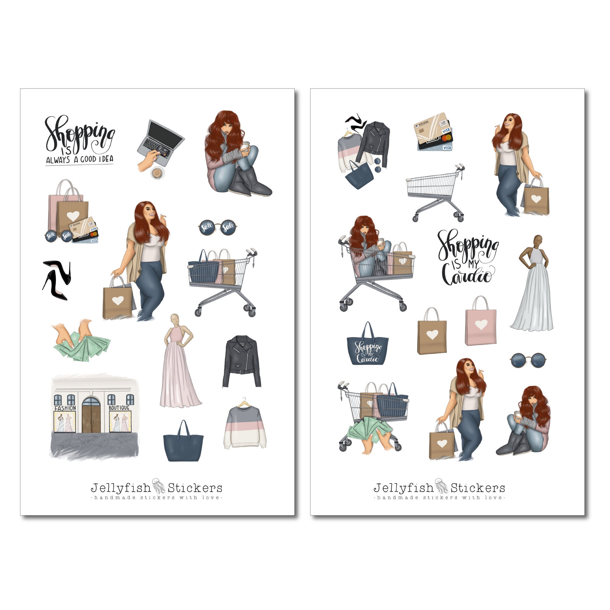 Girls Shopping Sticker Set - Journal Sticker Planner Sticker Girls ...