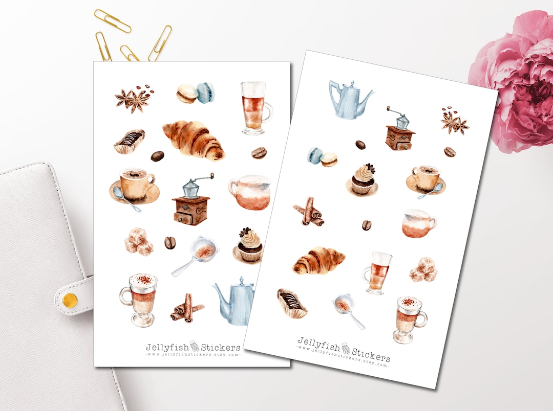 Coffee Sticker Set - Food and Drink Stickers, Journal Stickers, Planner ...