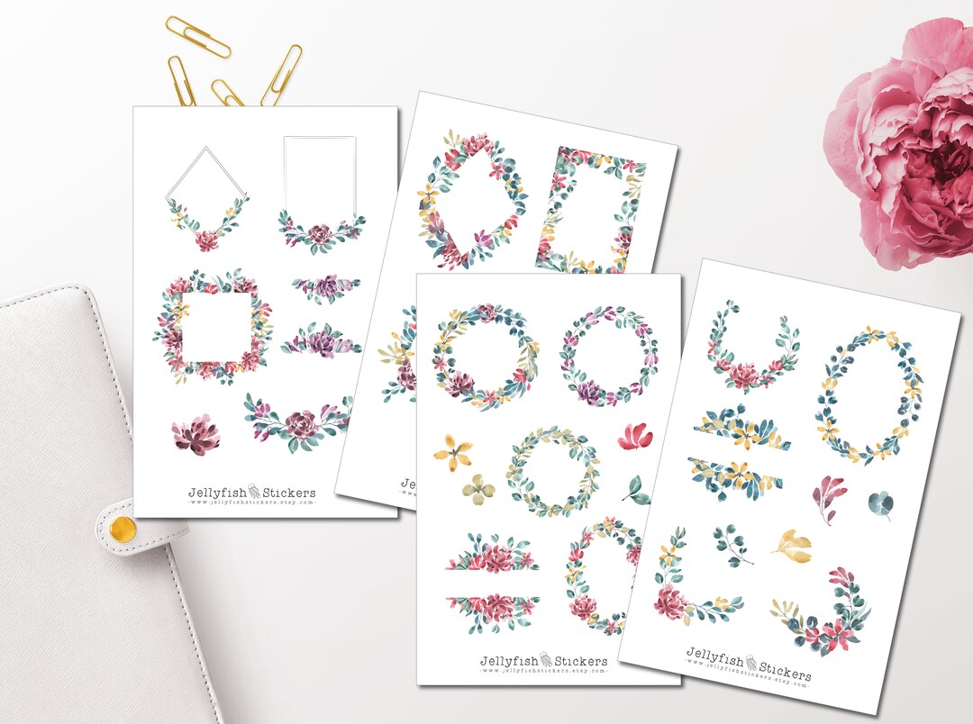 Floral Frame Bright Sticker Set Sticker Flowers Journal - Etsy
