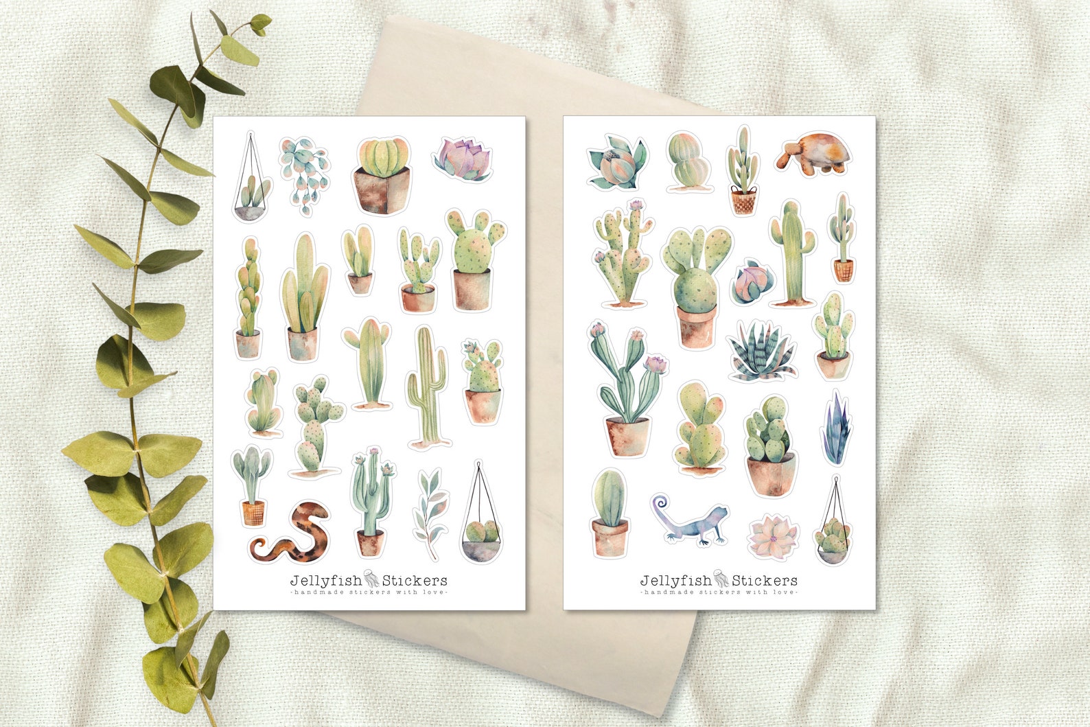 Cactus Sticker Set - Floral Stickers, Journal Stickers, Planner ...