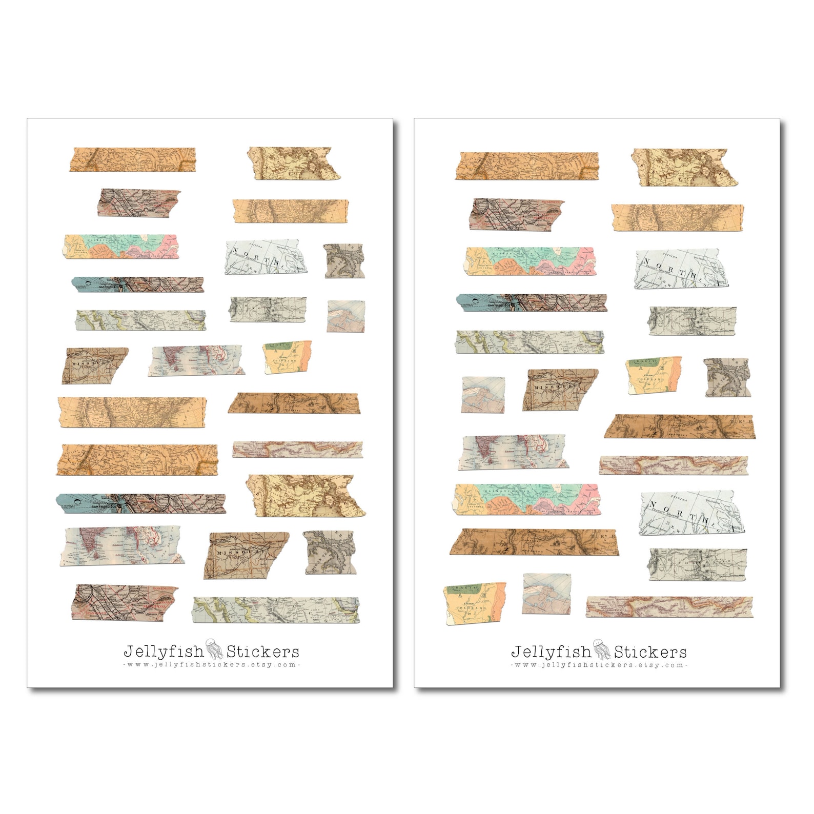 Maps Sticker Set Washi Tape Inspired Sticker Stickers - Etsy