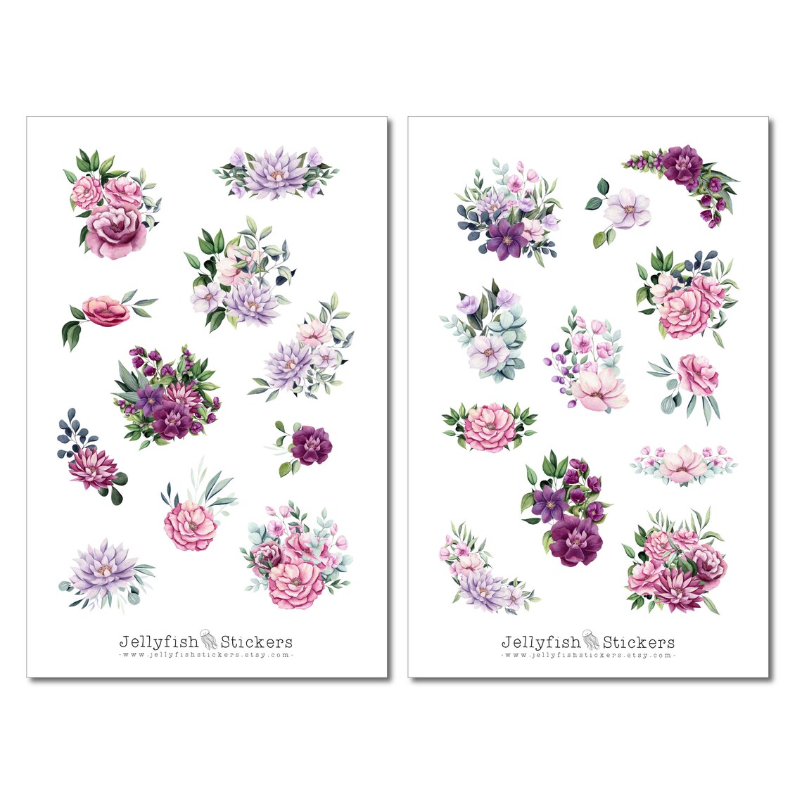Purple Pink Flowers Sticker Set - Journal Stickers, Stickers Spring ...