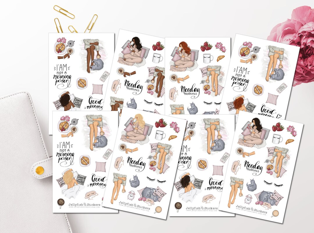 Monday Girls Sticker Set Stickers Girls Journal Stickers Sticker Cozy ...