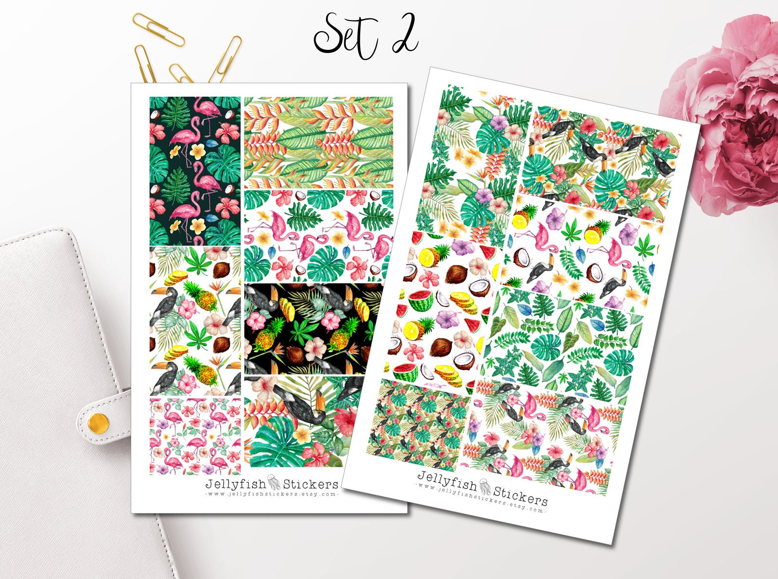 Summer Sticker Set - Journal Sticker Animals, Plants, Nature, Flamingo ...