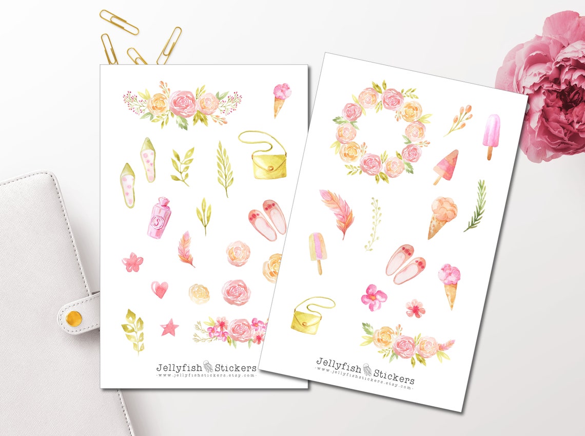 Pink Pastel Sticker Set Floral Stickers Journal Sticker | Etsy